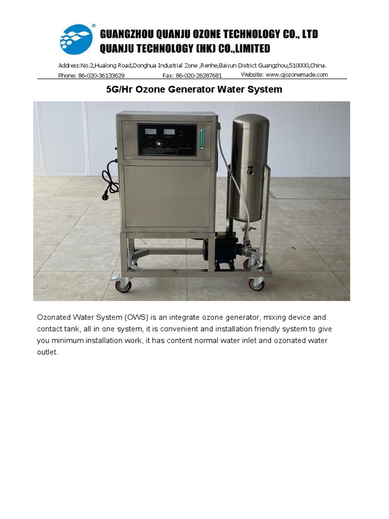 Data Sheet - Ozone Generator Water System | Download Free PDF | Ozone ...