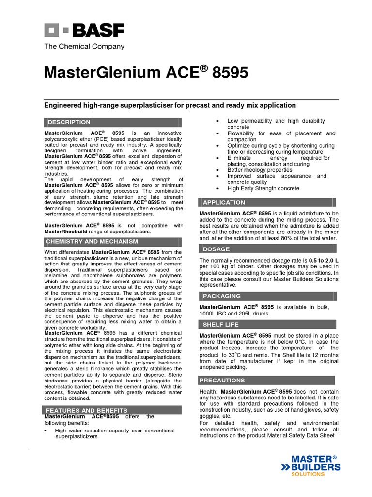 Master Glenium ACE 8595 - v1 | PDF | Concrete | Materials