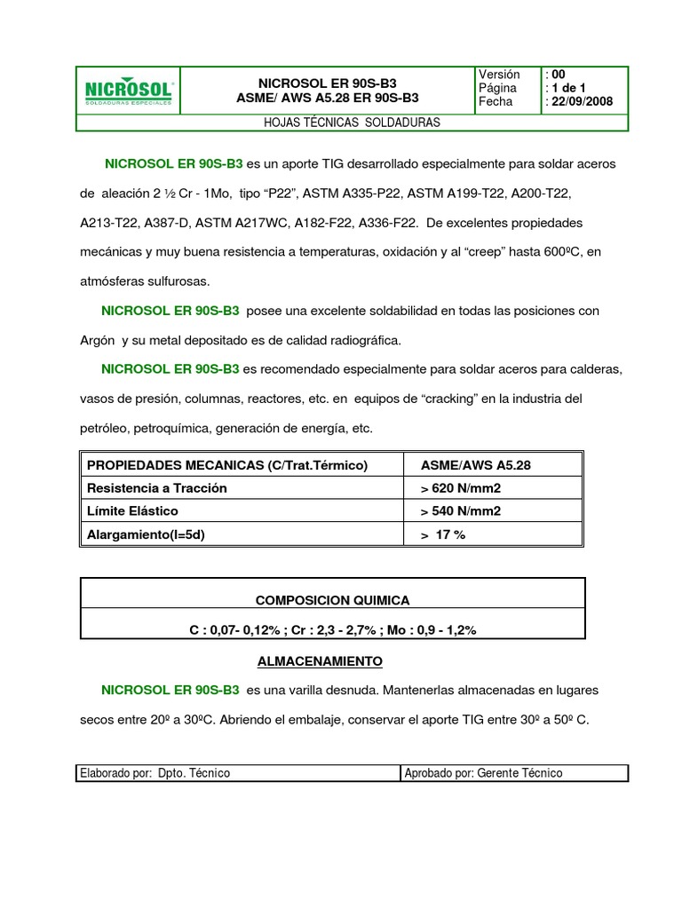 Ficha Tecnica ER90S-B3 | PDF