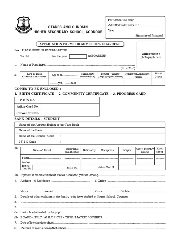 Residental School Application | PDF | Fee | Schools