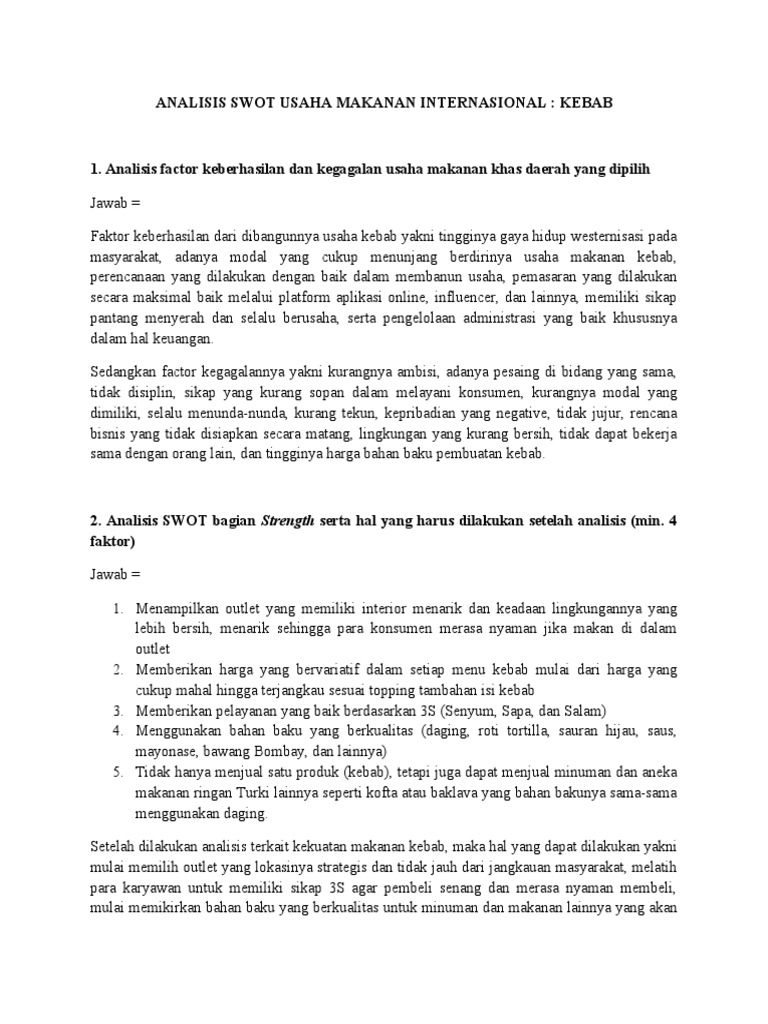 Analisis Swot Makanan | PDF