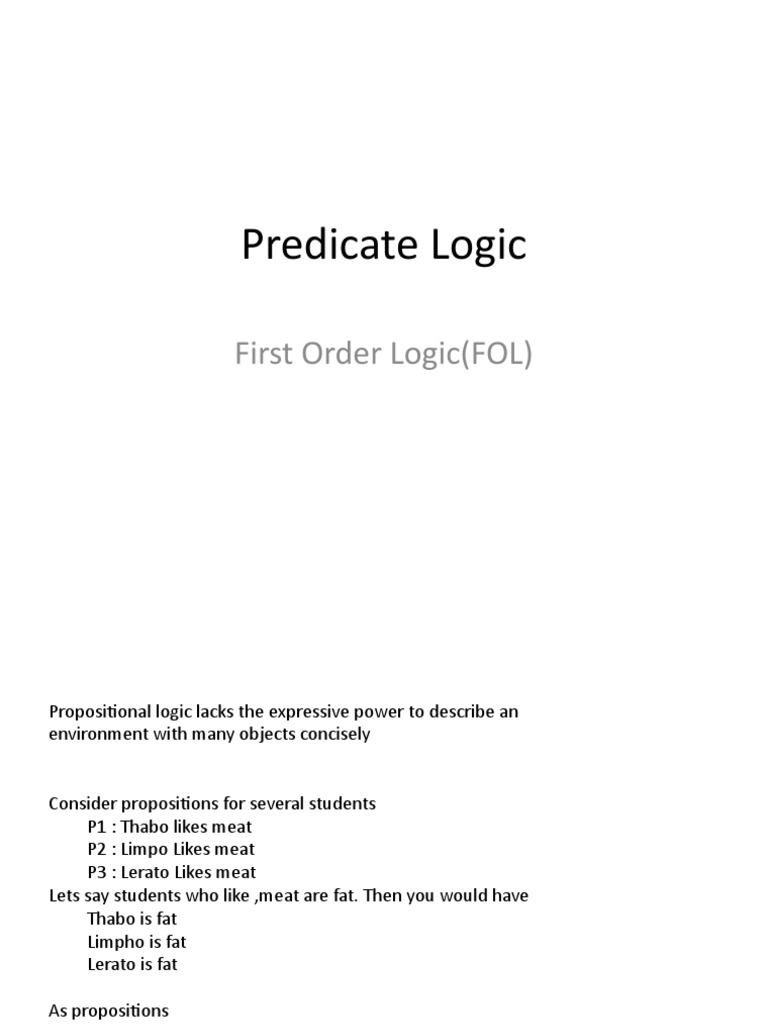 Predicate Logic: First Order Logic (FOL) | Download Free PDF | Logic ...