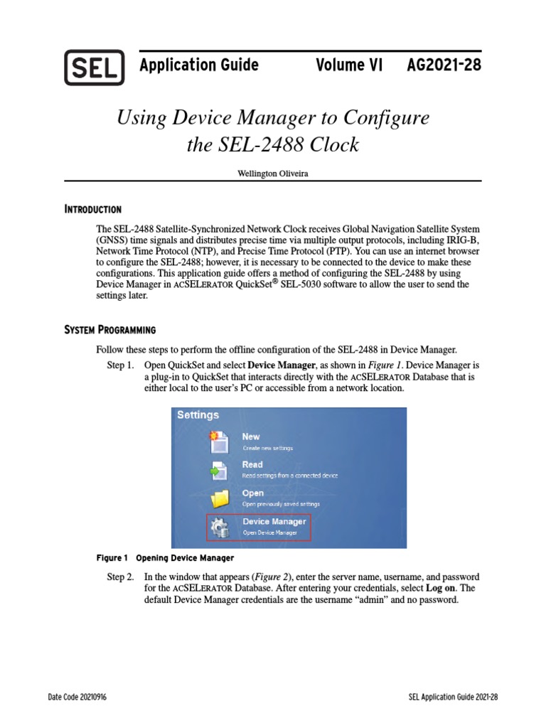 Using Device Manager To Configure The SEL-2488 Clock: Application Guide ...