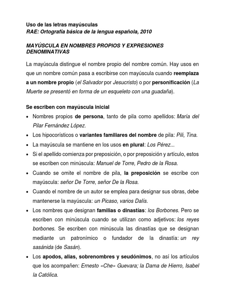 Uso de Las Letras Mayusculas en NOMBRES PROPIOS | PDF | Caso de carta ...