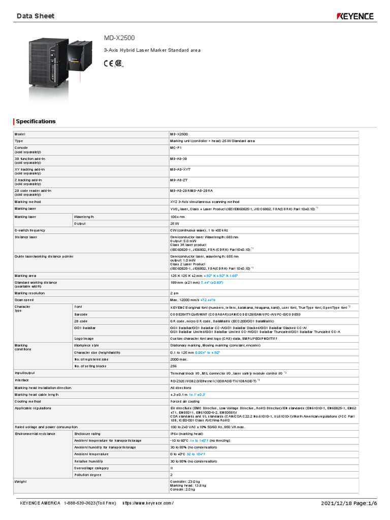 MD X2500 Datasheet | PDF | Usb | Laser