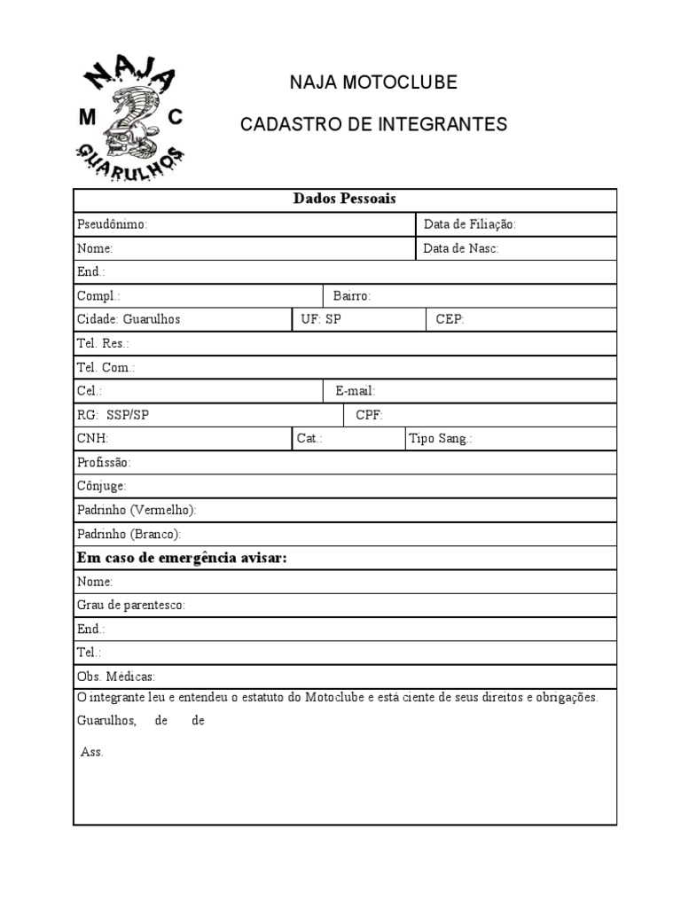 Ficha de Inscrição | PDF