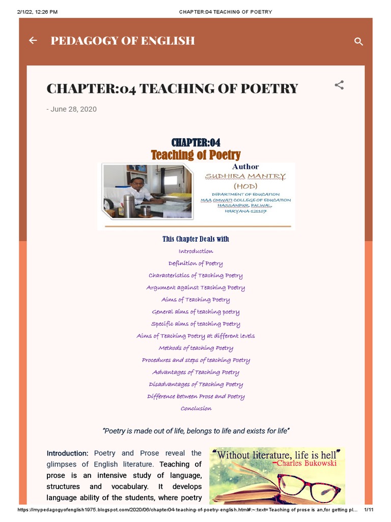 Chapter - 04 Teaching of Poetry | PDF | Poetry | Teachers