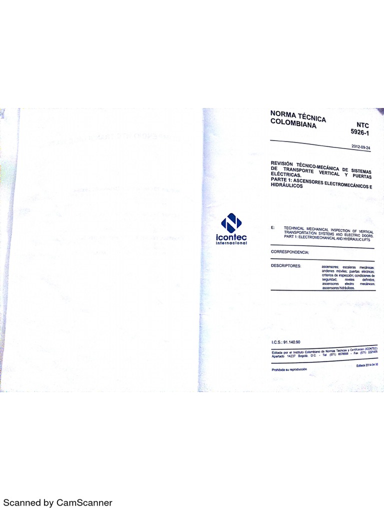 NTC 5926-1 2012 Asensores Electromecanicos e Hidraulicos | PDF