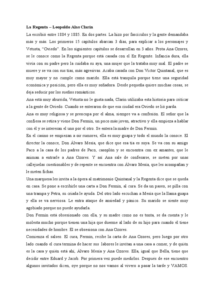 La Regenta Resumen | PDF