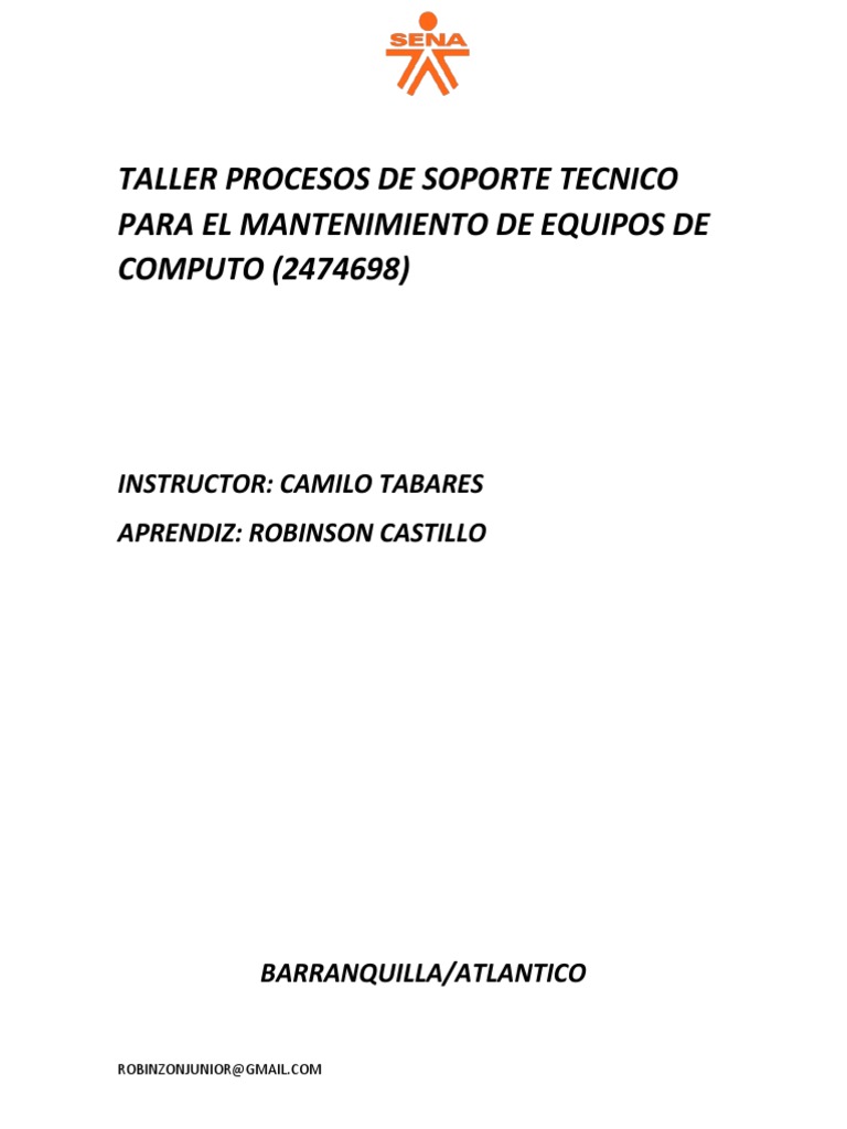 Taller Procesos de Soporte Tecnico para El Mantenimiento de Equipos de Computo | PDF