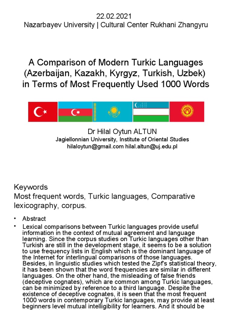 A Comparison of Modern Turkic Languages (Azerbaijan, Kazakh, Kyrgyz ...