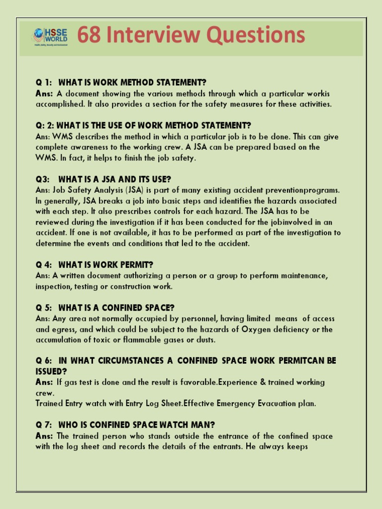 68 HSE Interview Questions | PDF | Occupational Safety And Health | Fires