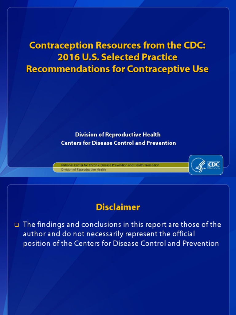 Contraception Resources From The CDC: 2016 U.S. Selected Practice ...