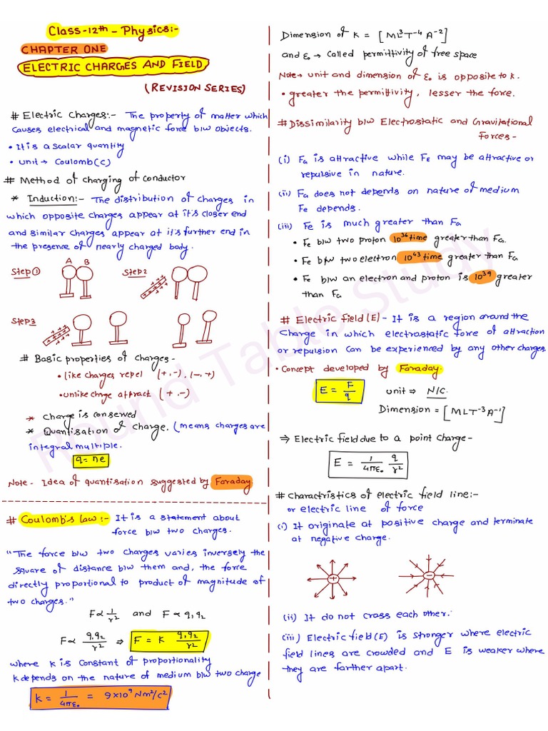 Class 12 One Shot Revision Physics Chapter 1 | PDF