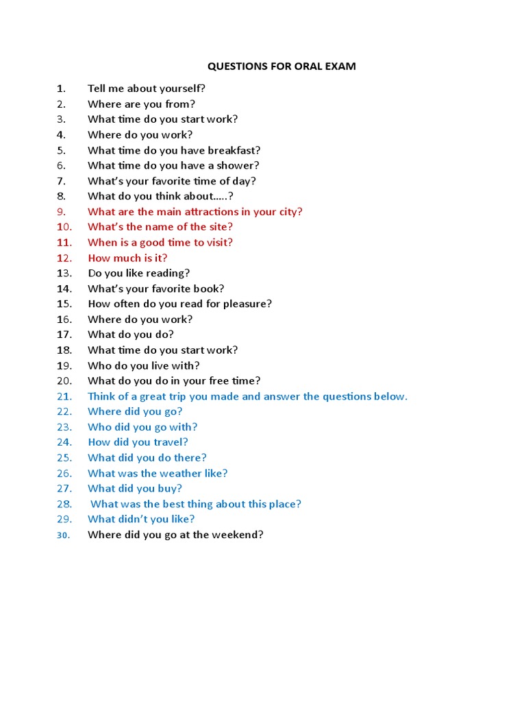 QUESTIONS For Oral Exam | PDF