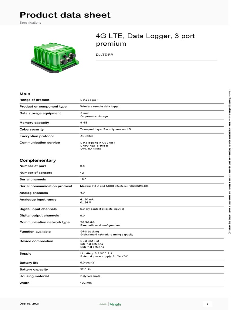 Product Data Sheet: 4G LTE, Data Logger, 3 Port Premium | PDF ...