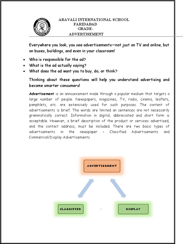 Aravali International School Faridabad Grade-Advertisement | PDF ...