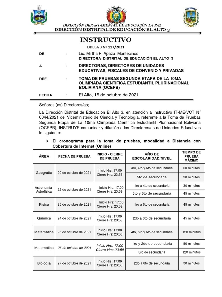 Cronograma Olimpiada Científica 2021 | PDF | Science