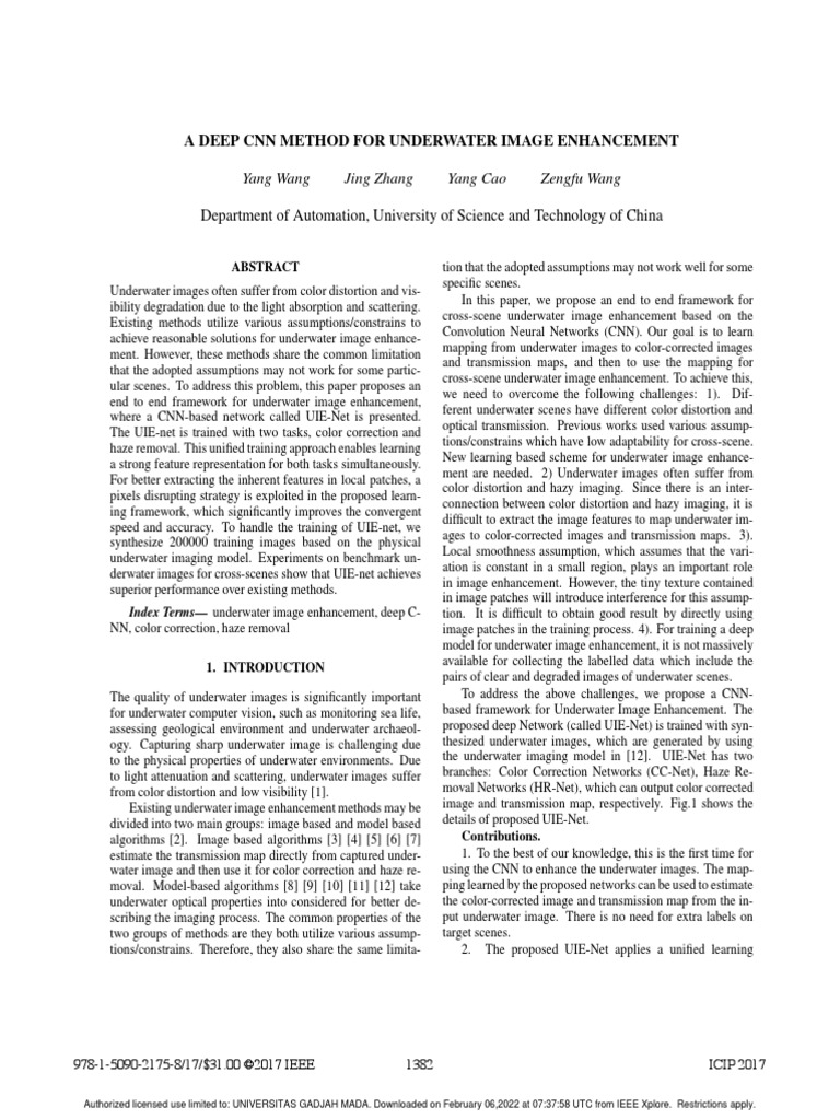 A Deep CNN Method For Underwater Image Enhancement | PDF | Vision | Optics