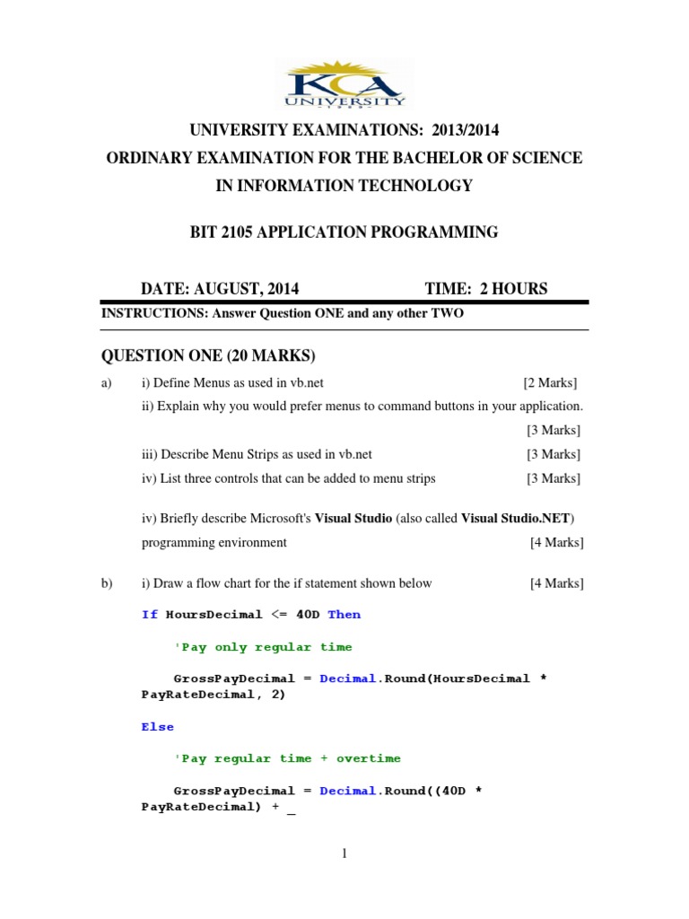 Bit 2105 Application Programming | PDF | Menu (Computing) | Output (Economics)