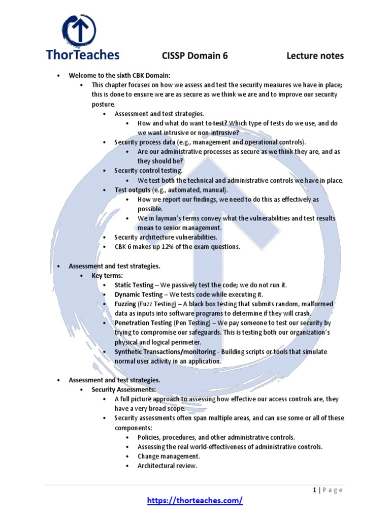 Thor Teaches Study Guide CISSP Domain 6 | PDF | Software Testing ...