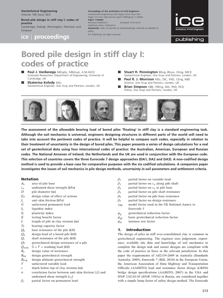Bored Pile Design in Stiff Clay Codes of Practice | PDF | Soil ...