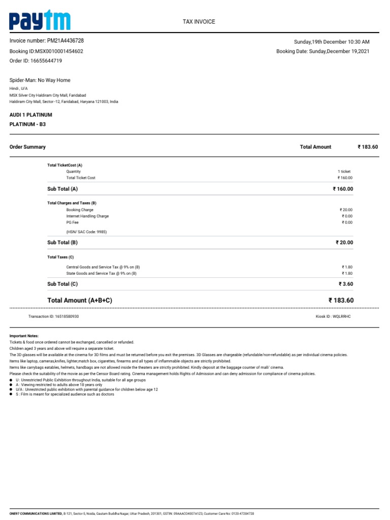 Invoice 16655644719 | PDF | Movie Theater | Taxes