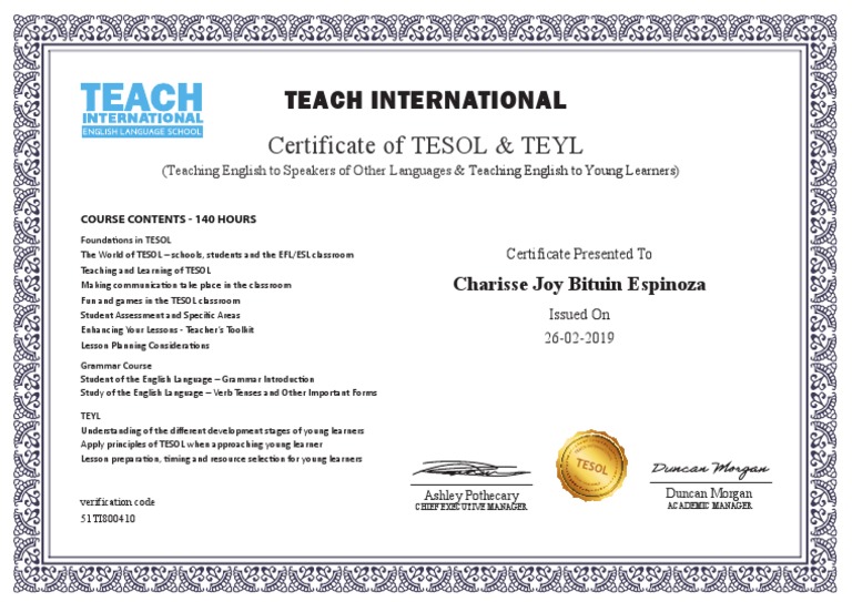 TESOL & TEYL Certificate Overview | PDF | Language Arts & Discipline ...