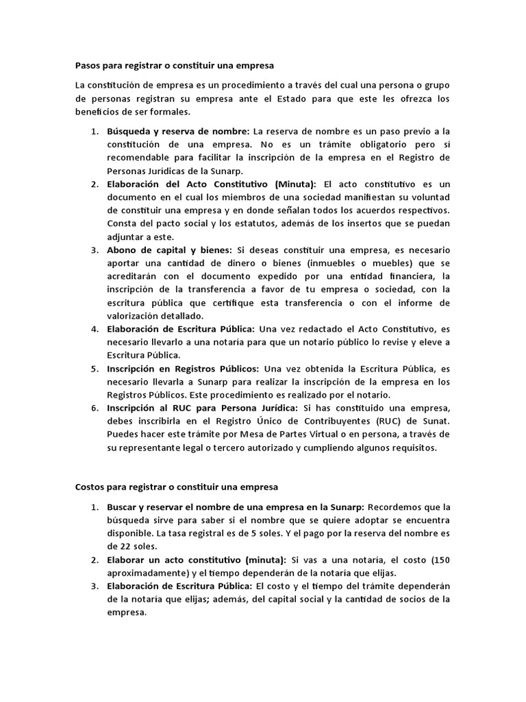 Pasos y Costos para Registrar o Constituir Una Empresa | PDF | Business | Economias