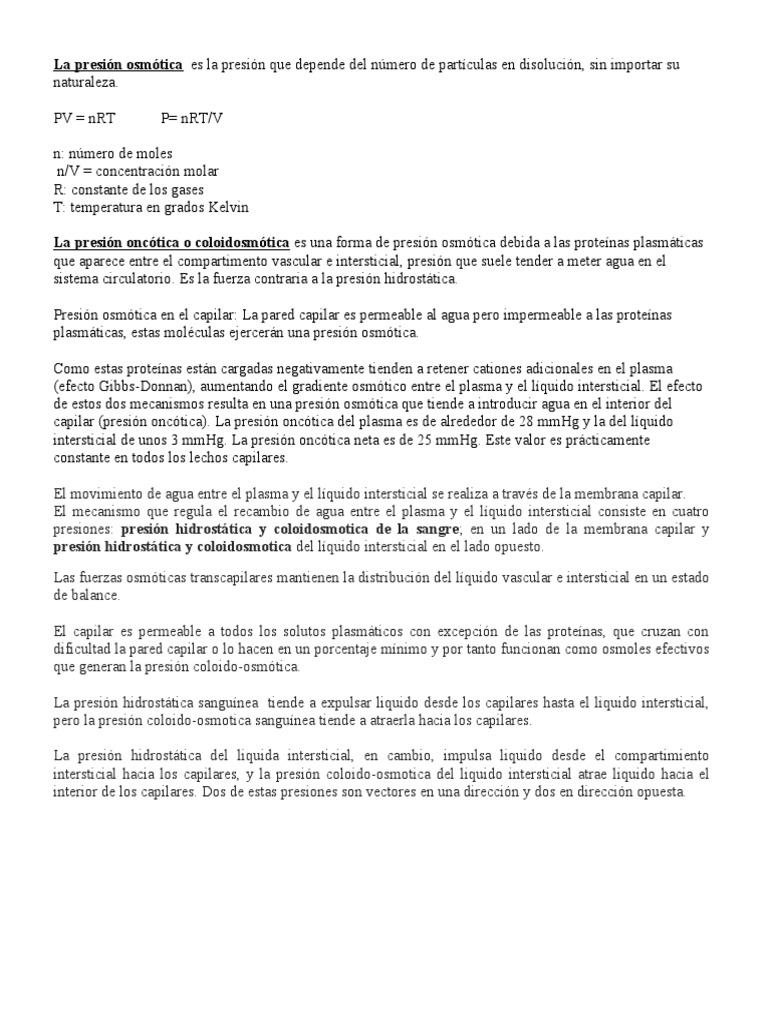 Presión Osmotica - Presión Oncotica | PDF | Química | Física Aplicada e ...