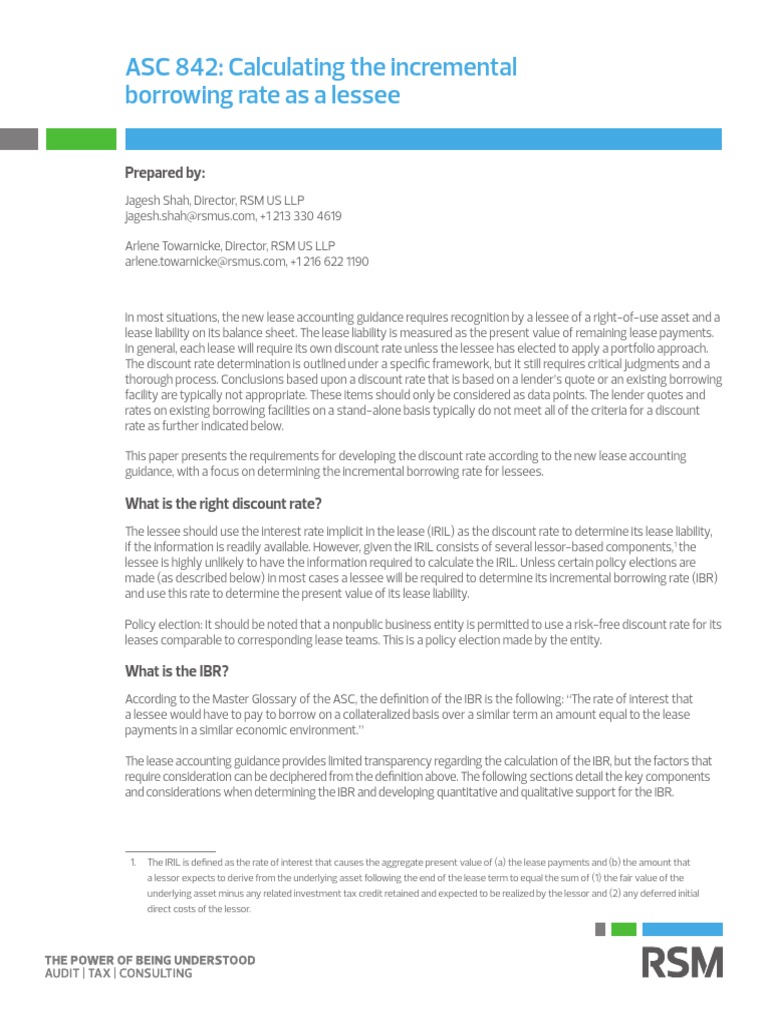 ASC 842: Calculating The Incremental Borrowing Rate As A Lessee | PDF ...