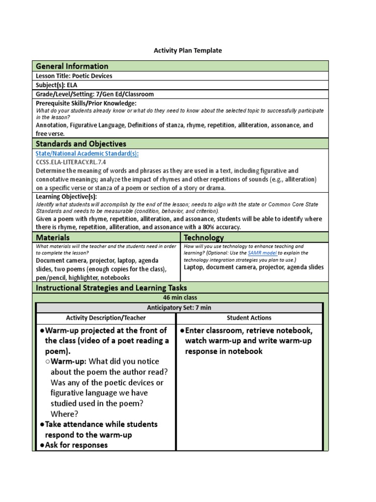 Poetic Devices Lesson Plan | PDF | Poetry | Education Theory