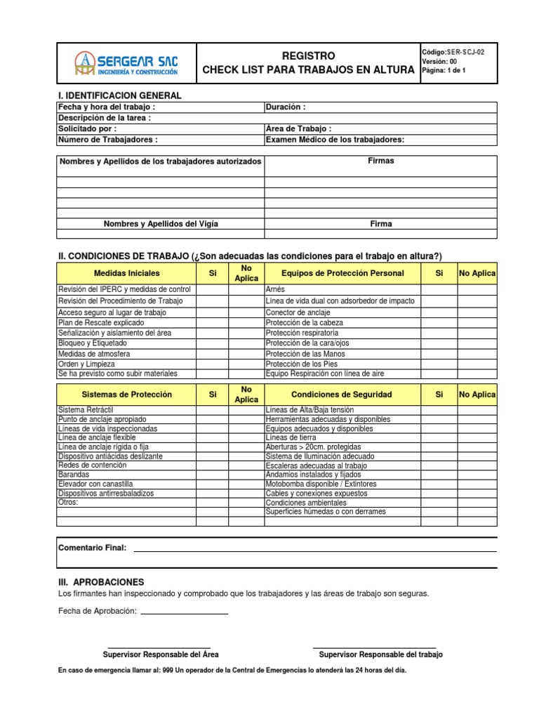Check List para Trabajos en Altura | PDF