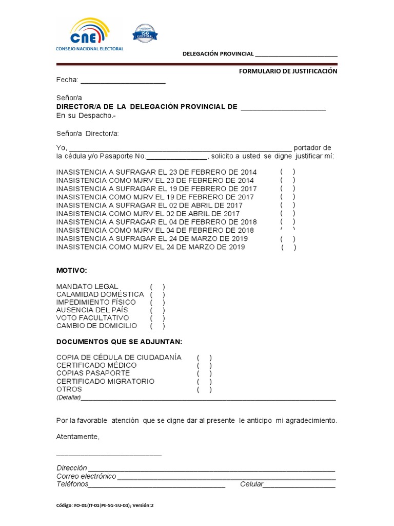Formulario - de - Justificaciones CNE | PDF | Gobierno