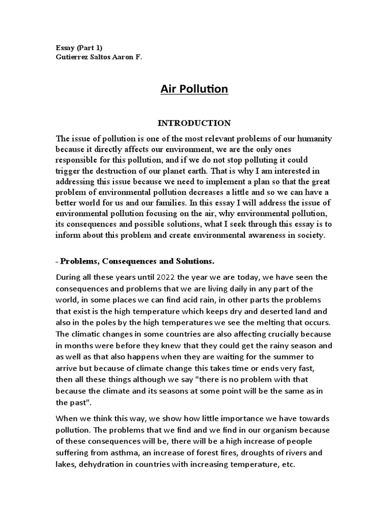 Air Pollution: Essay (Part 1) Gutierrez Saltos Aaron F | PDF | Air ...