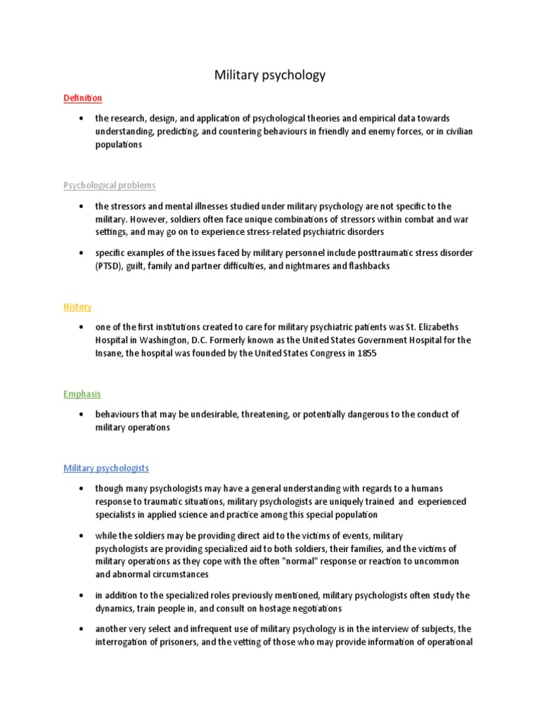 Military Psychology Overview | PDF | Psychology | Health Care