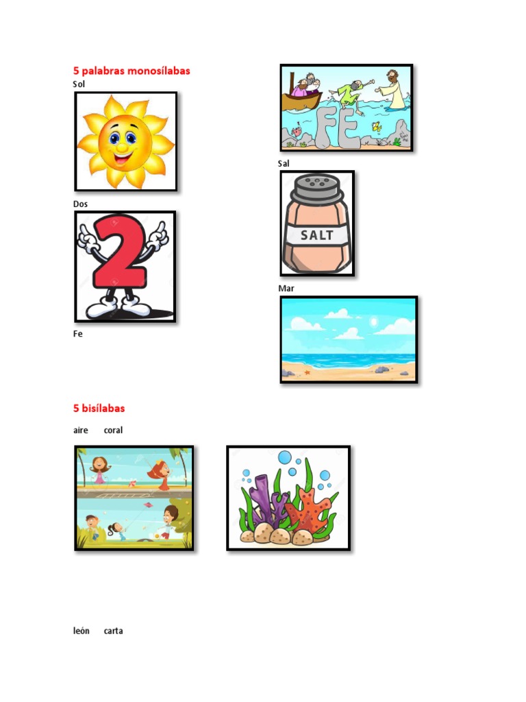 5 Palabras Monosílabas | PDF