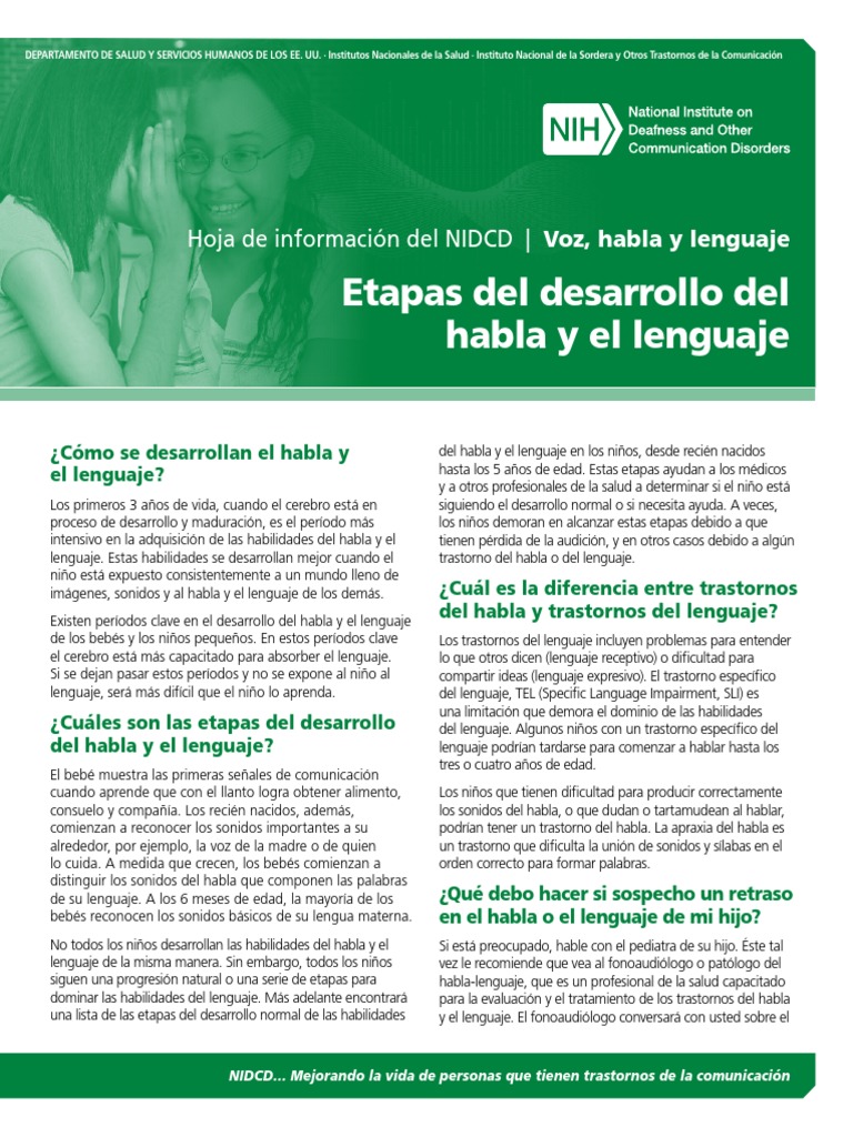 Etapas Desarrollo Del Habla y Lenguaje | PDF | Patología del habla y ...