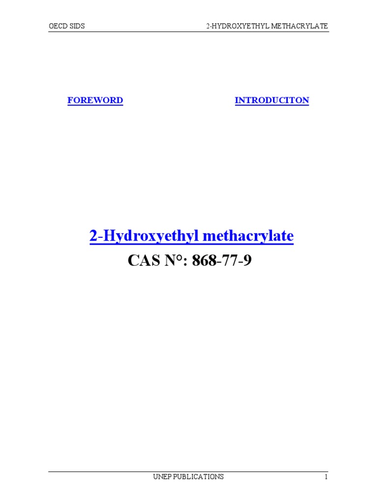 2-Hydroxyethyl Methacrylate: CAS N°: 868-77-9 | PDF | Toxicity | Chemistry