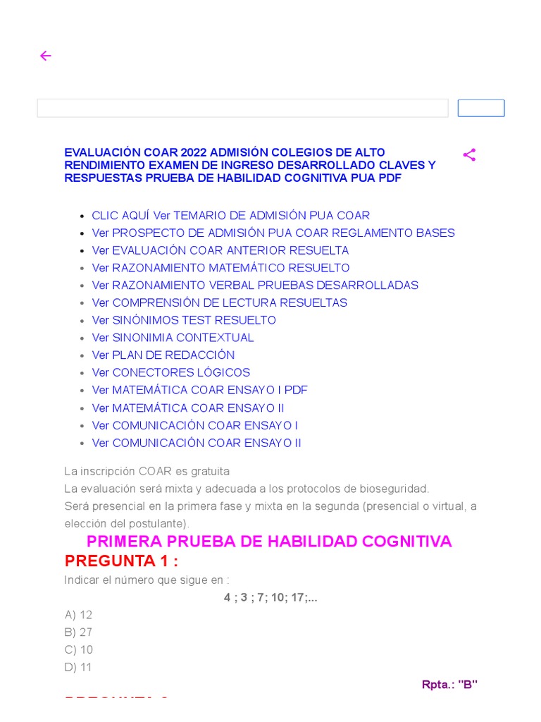 Preguntas Coar 2022 | PDF | Prueba (evaluación) | Perú