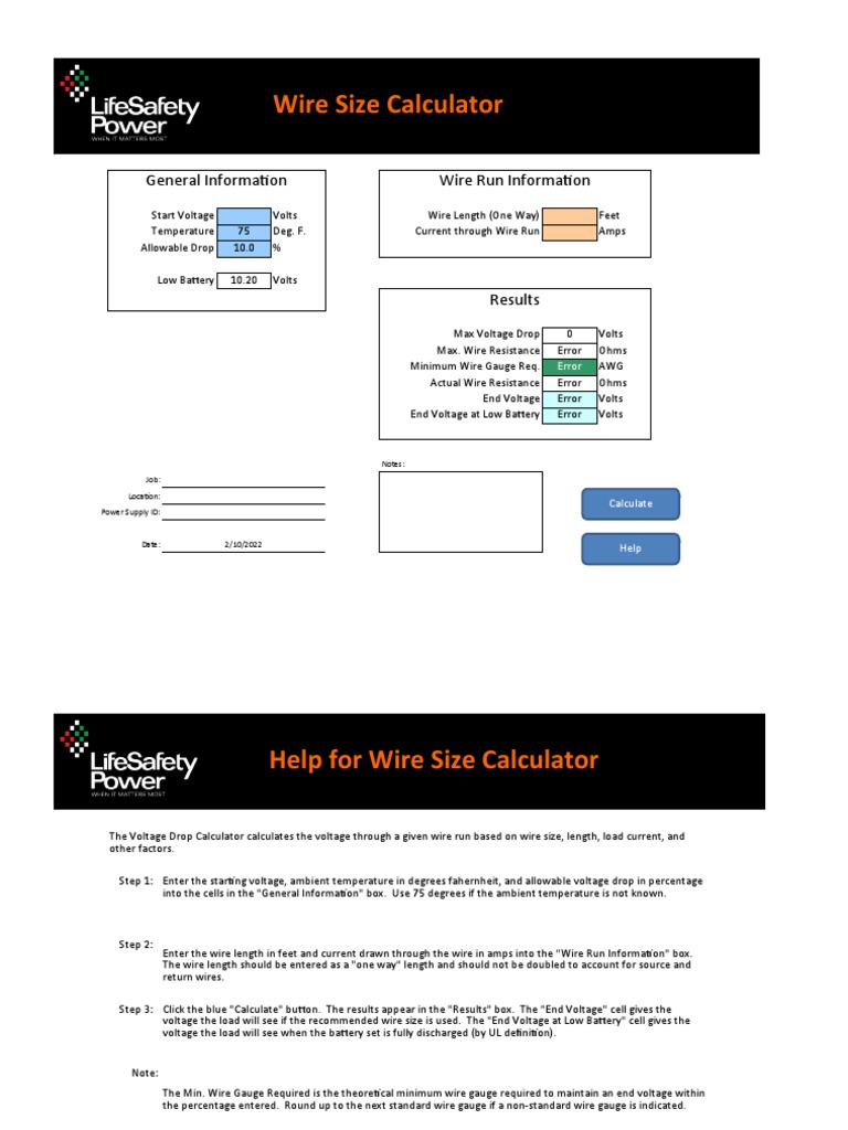 Wire Size Calculator: General Information Wire Run Information | PDF ...