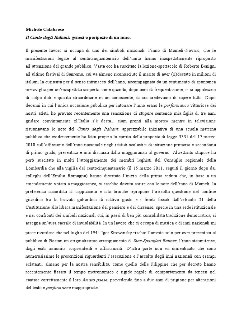 Inno Di Mameli - Analisi Del Testo | PDF