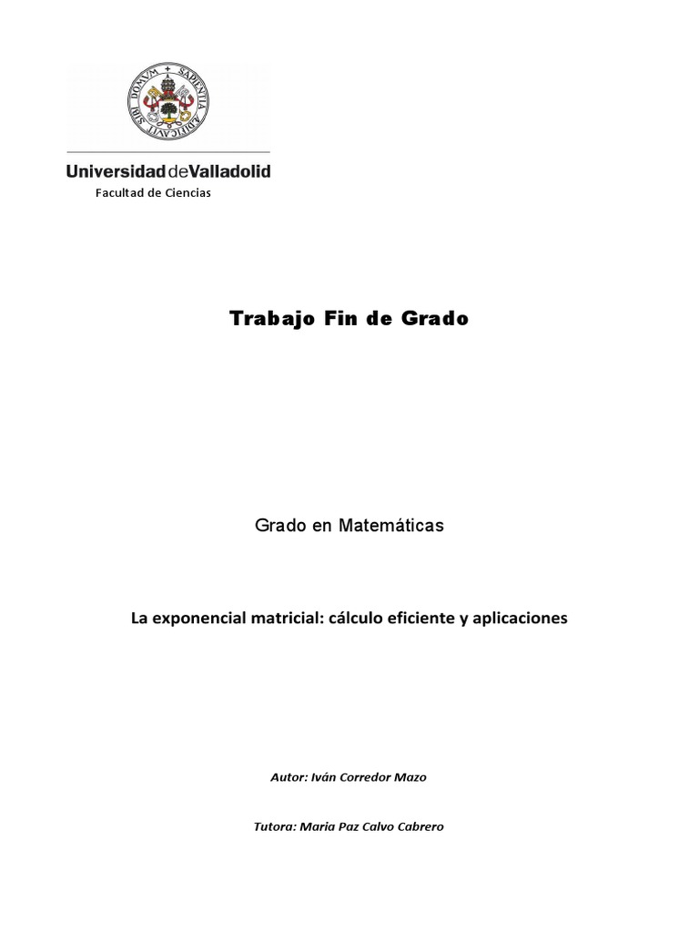 TFG G1782 | PDF | Matriz (Matemáticas) | Funcion exponencial