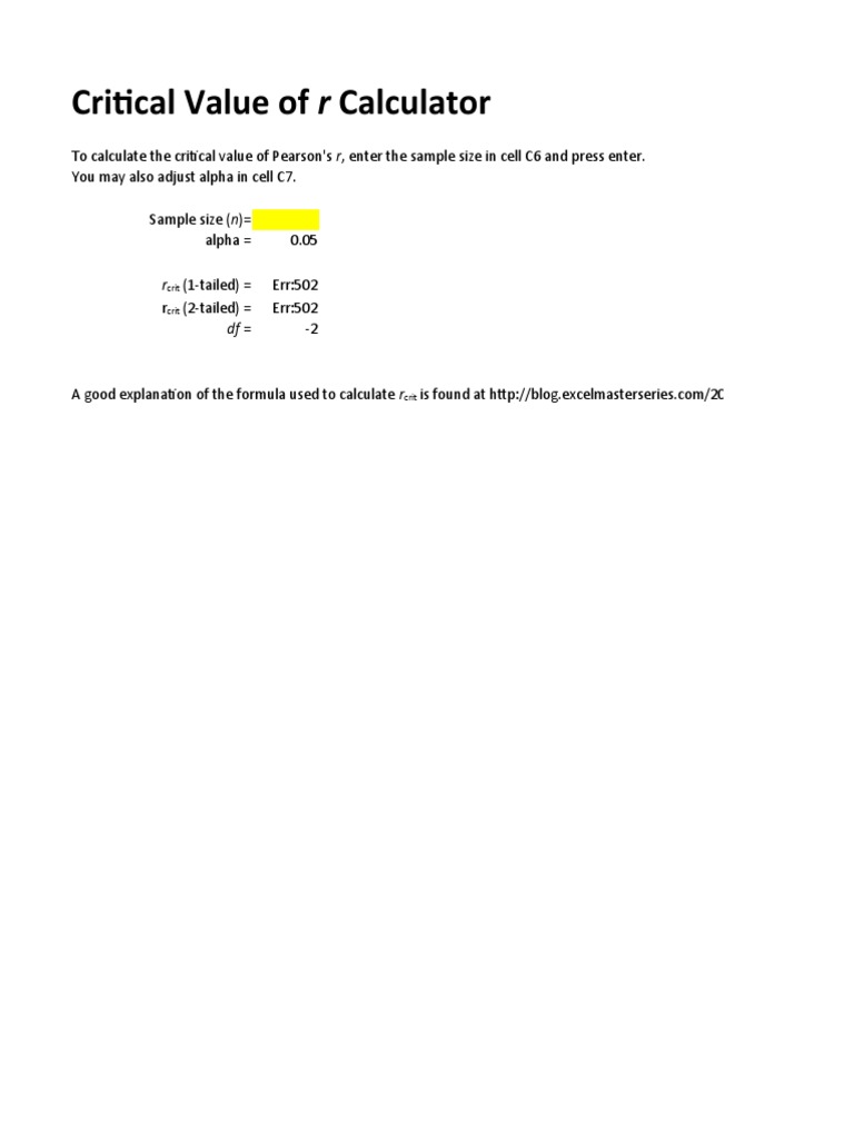 Critical Value of R Calculator | PDF | Teaching Methods & Materials ...