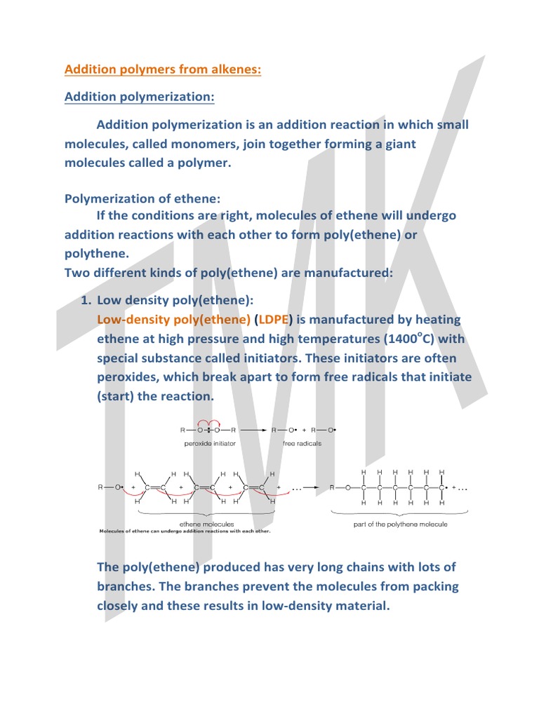 Polymerisation 1 Addition Polymerisation PDF | PDF | Polyethylene ...
