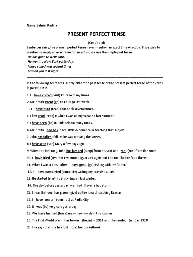 Grammar Tense Exercises | PDF | Perfect (Grammar) | Grammatical Tense