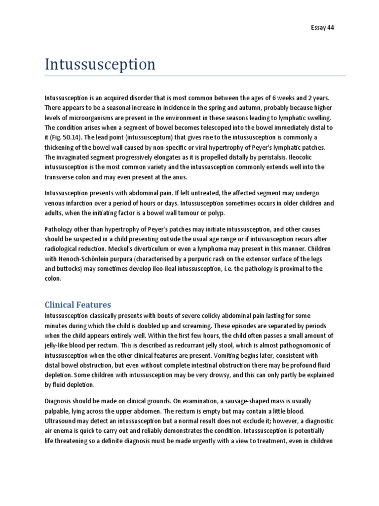 Intussusception | PDF | Diseases And Disorders | Clinical Medicine