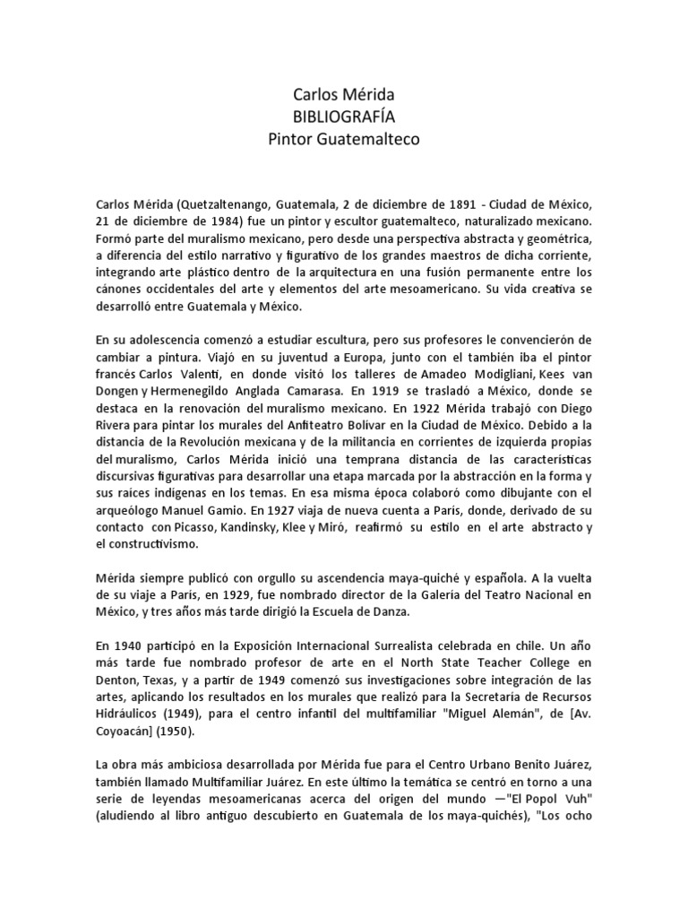 Biografía de Carlos Mérida, artista guatemalteco | PDF | Las artes ...
