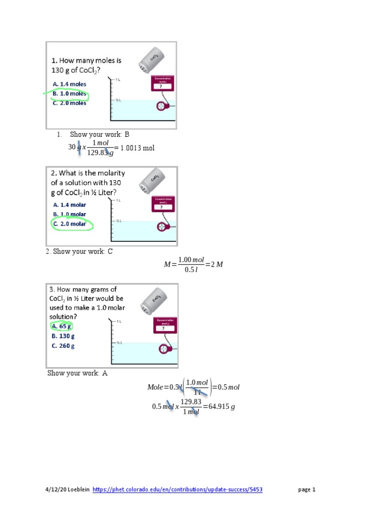 Molarity Calculations and Predictions | PDF