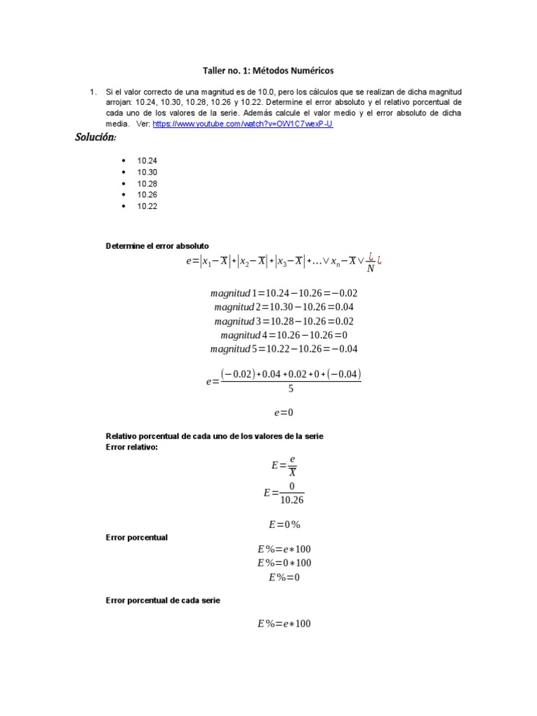 Taller 1 Métodos Numéricos | PDF | Matemáticas | Análisis